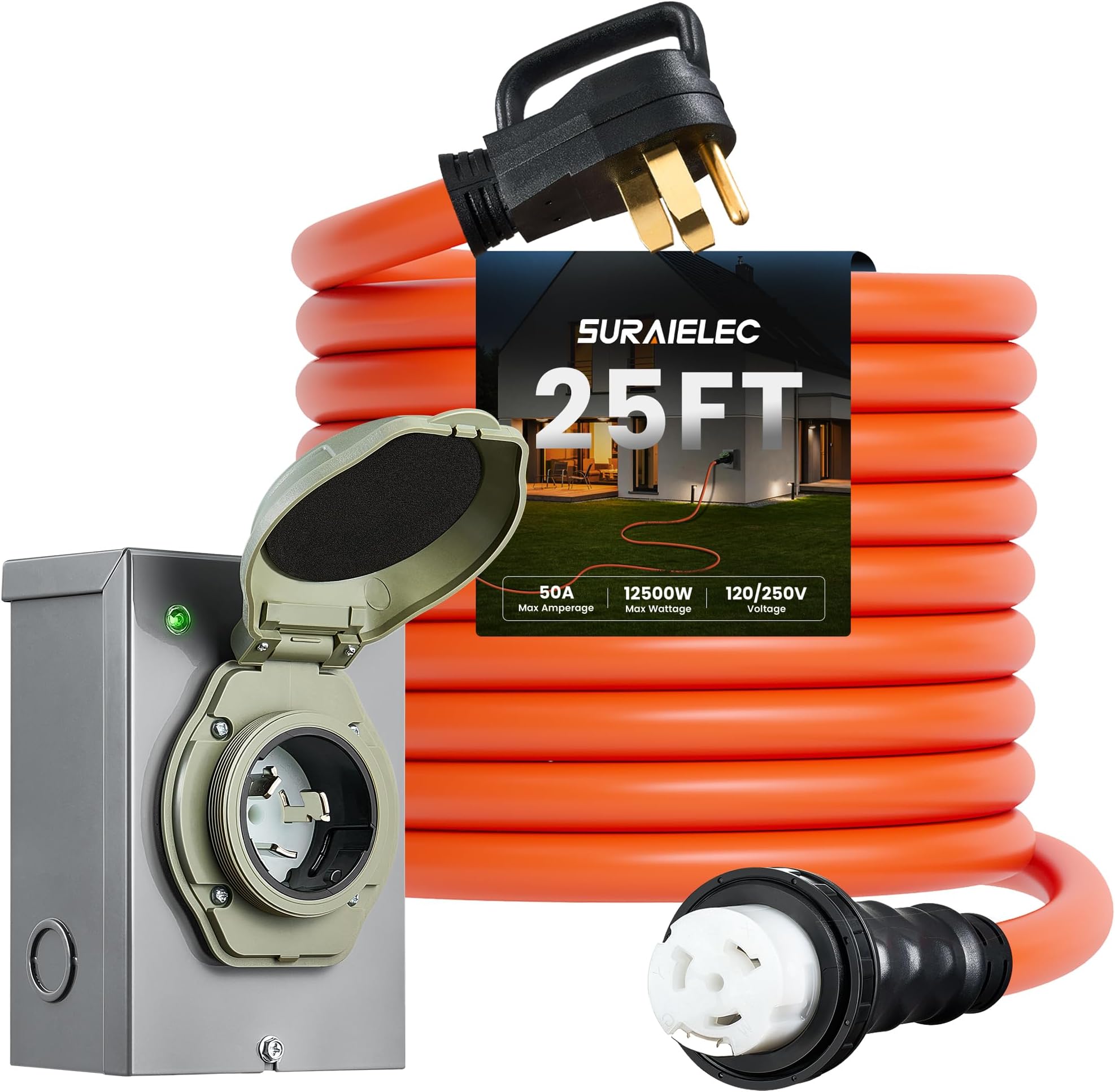 Amazon.com: SURAIELEC 50 Amp 25FT Generator Cord and Power Inlet Box, 6 ...