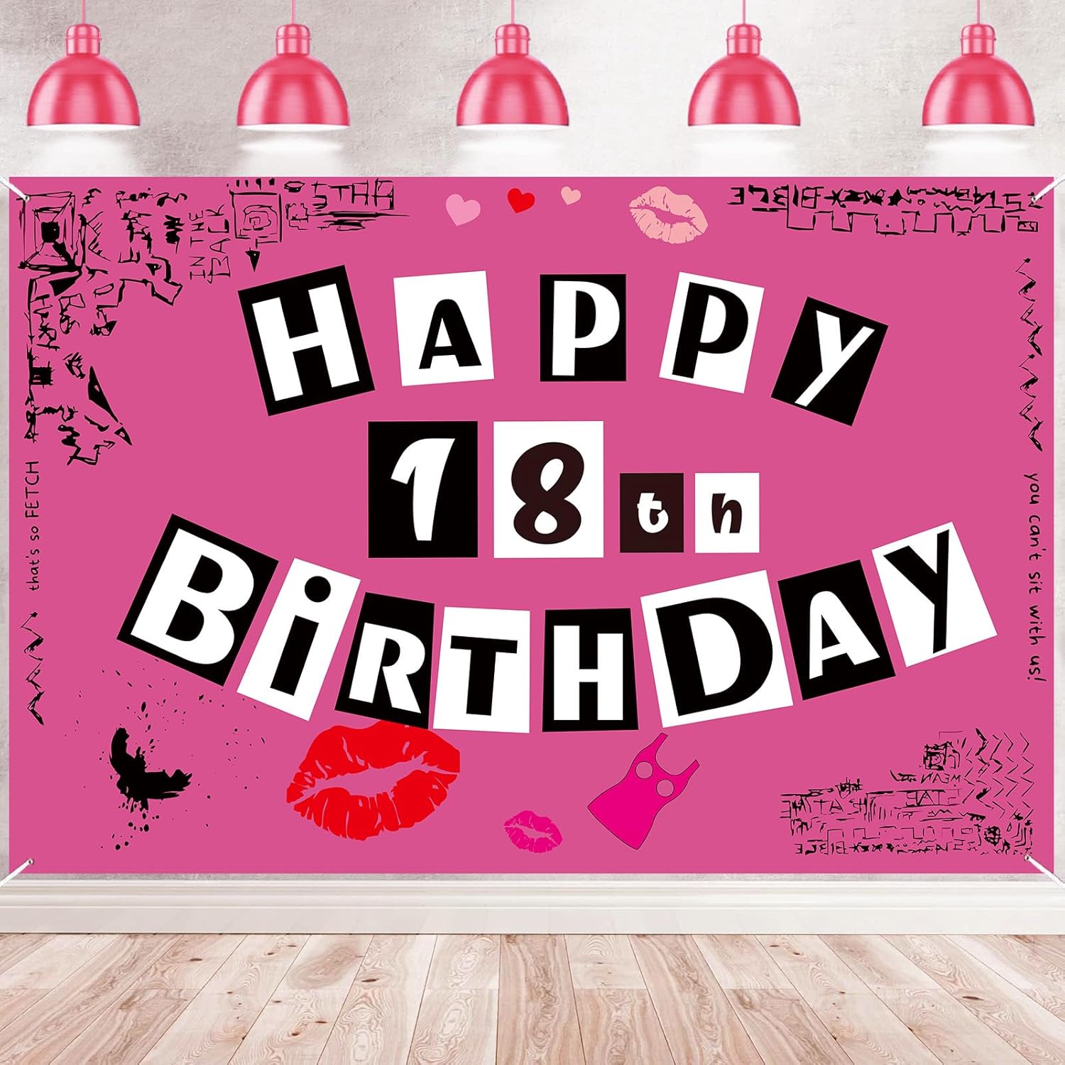 Amazon.com: Hot Lips Pink Happy 18th Birthday Banner Backdrop Pink ...