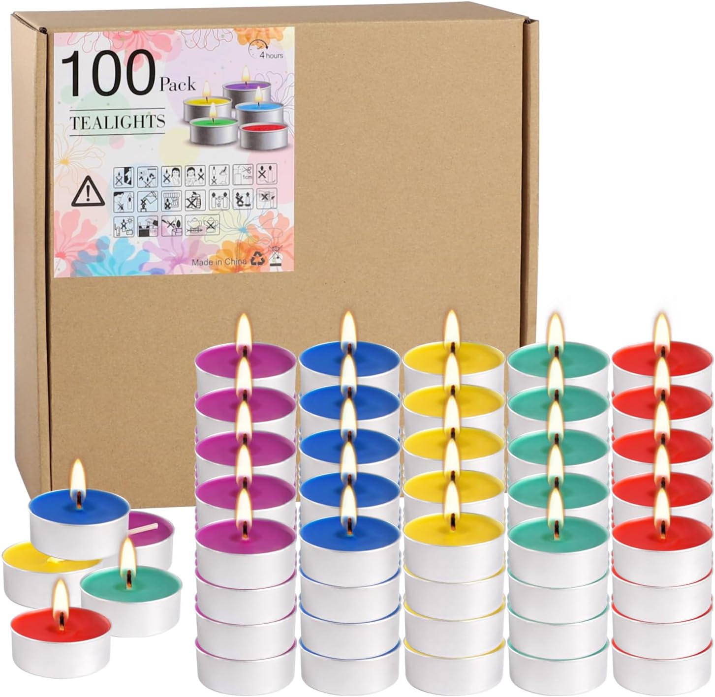 Amazon.com: Mega Candles 50 pcs Unscented Assorted Colors Tea Lights ...