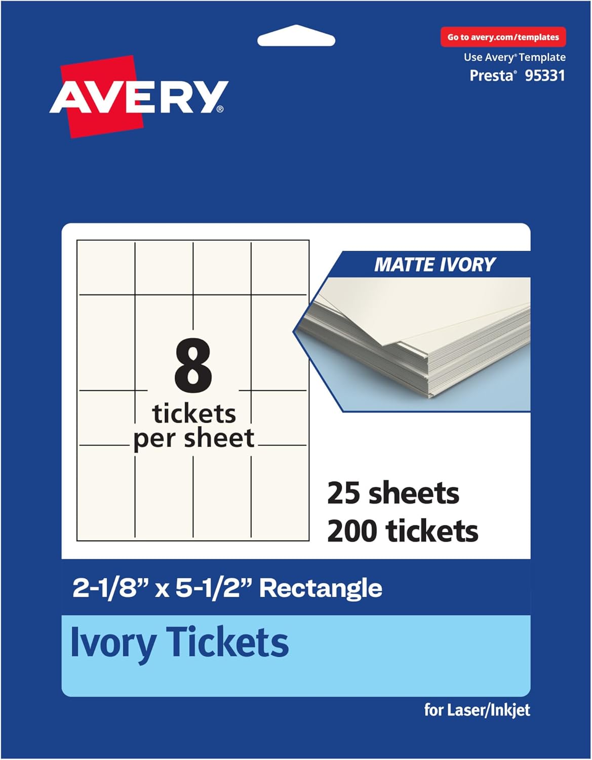Amazon.com : Avery Printable Rectangle Tickets, 2-1/8" x 5-1/2", Matte ...