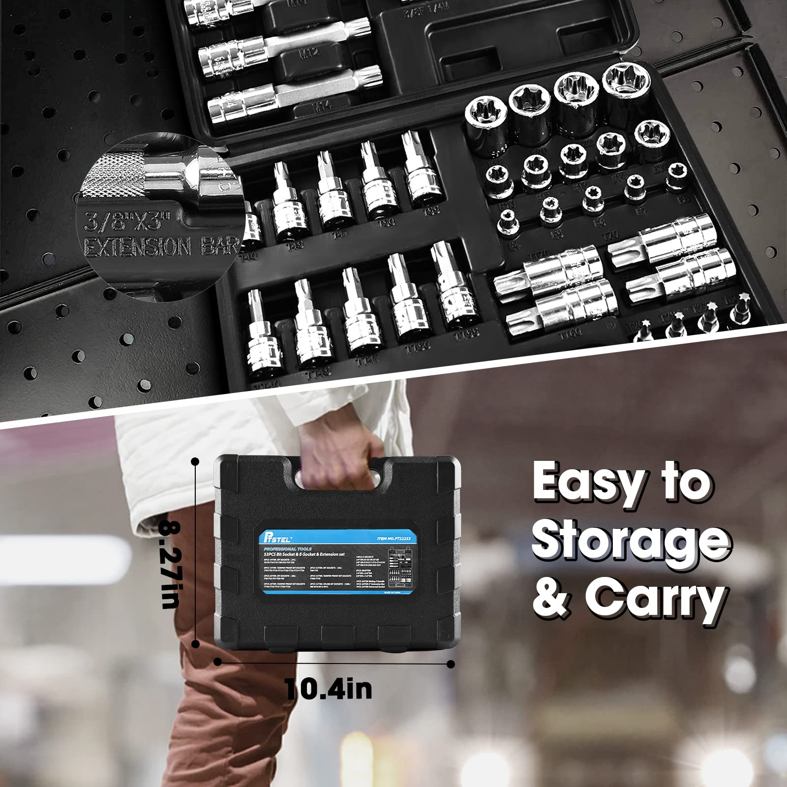 PTSTEL 53PCS Master Torx Bit Socket Set, Female E-Torx Sockets, Star ...