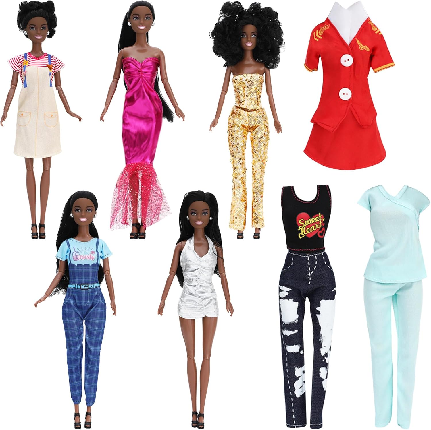 Amazon.com: ONEST 5 Sets 11.5 Inch African American Dolls Include 5 Pieces Black Girl Dolls, 8 ...