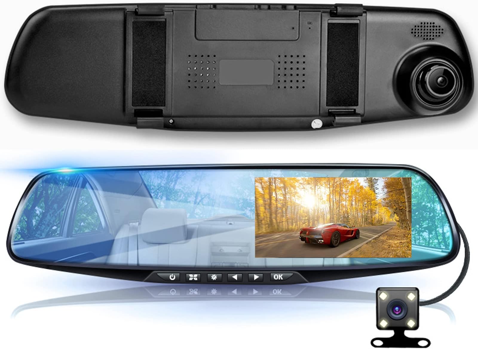 VACANON Dash Cam Front and Rear, 4.3" Front and Rear View Mirror Camera ...