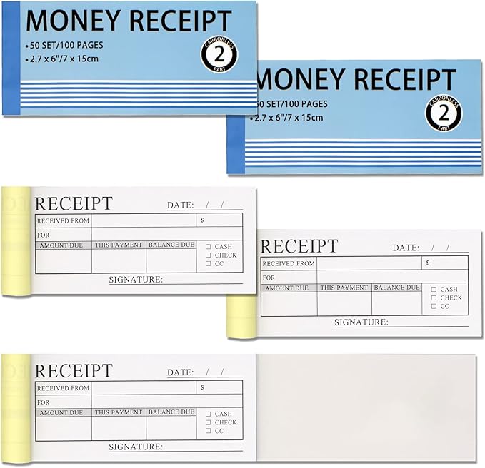Amazon.com : Money and Rent Receipt Book 5 Pack/250 Sets, 2-Part, 2.75 ...