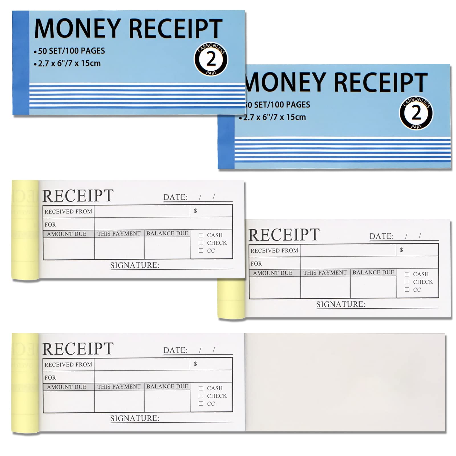 Amazon.com : Money and Rent Receipt Book 5 Pack/250 Sets, 2-Part, 2.75 ...