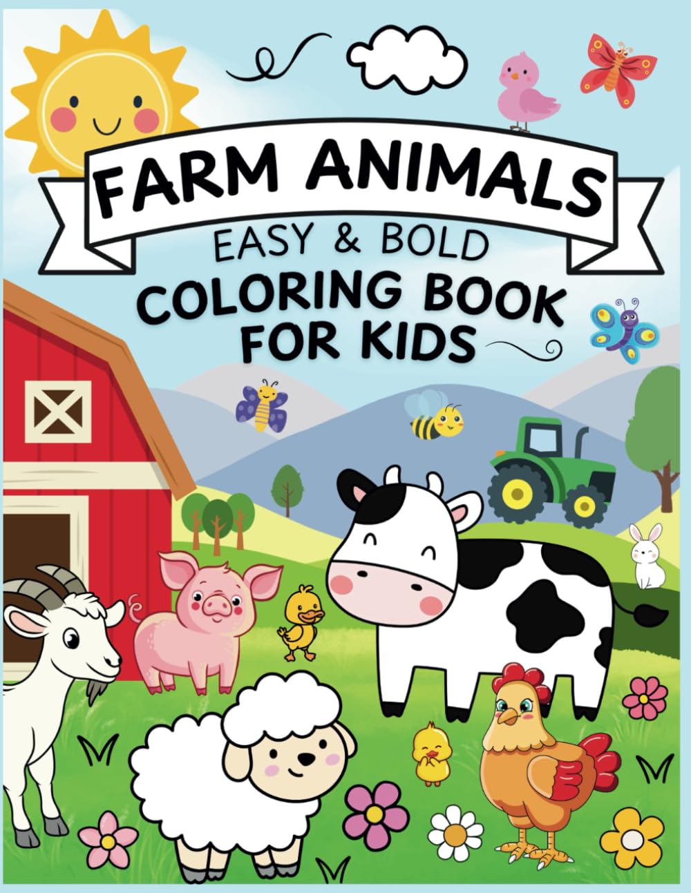 Farm Animals Coloring Book For Kids: 20 Fun Easy Coloring Pages with ...