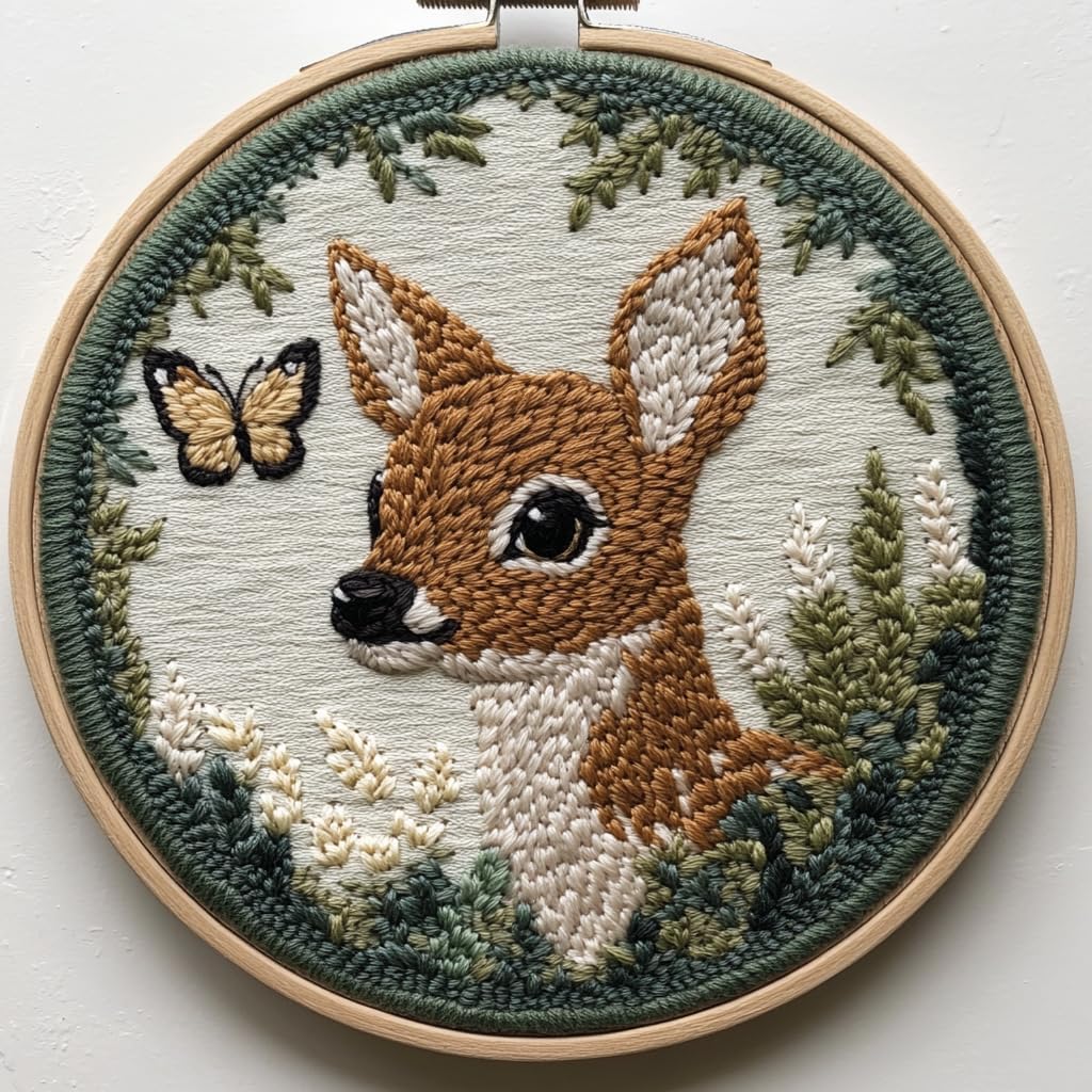 Amazon.com: Punch Needle kit for Beginners, Deer Watching Butterfly ...