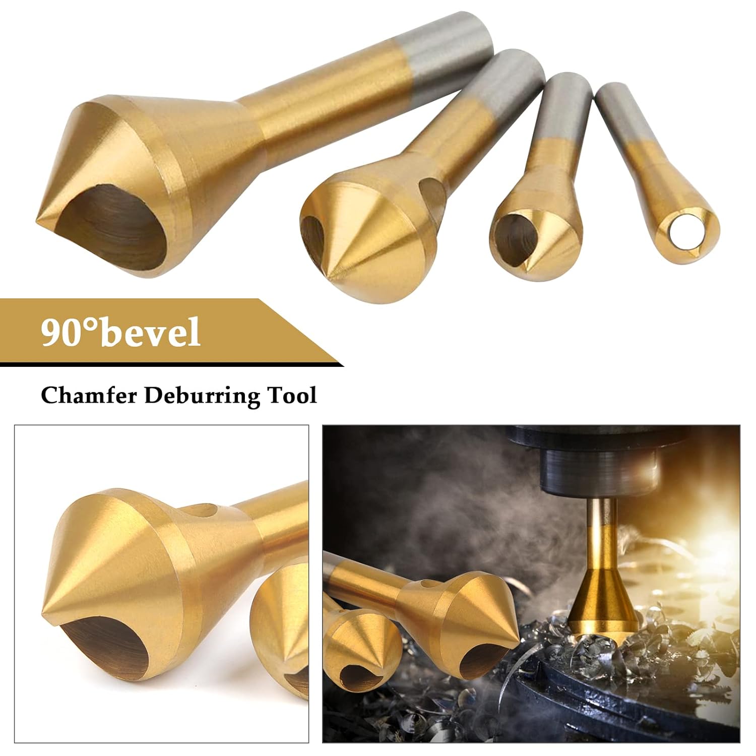 4PCS Countersink Deburring Tool Set, Titanium Coated Countersink ...