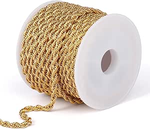 Amazon.com: 16.5 Feet 18K Gold PVD Plated Stainless Steel Rope Chain ...