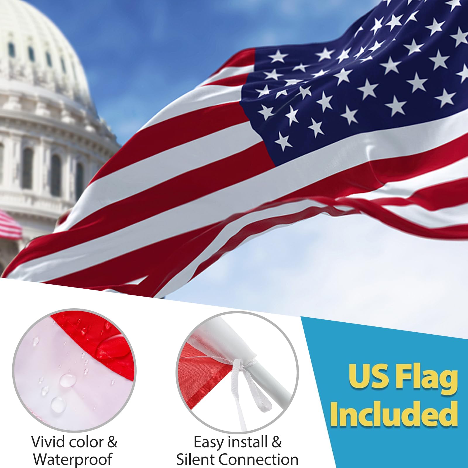 Snapklik.com : Feblomst Portable Flag Pole, 5 Ft White Flag Poles For ...