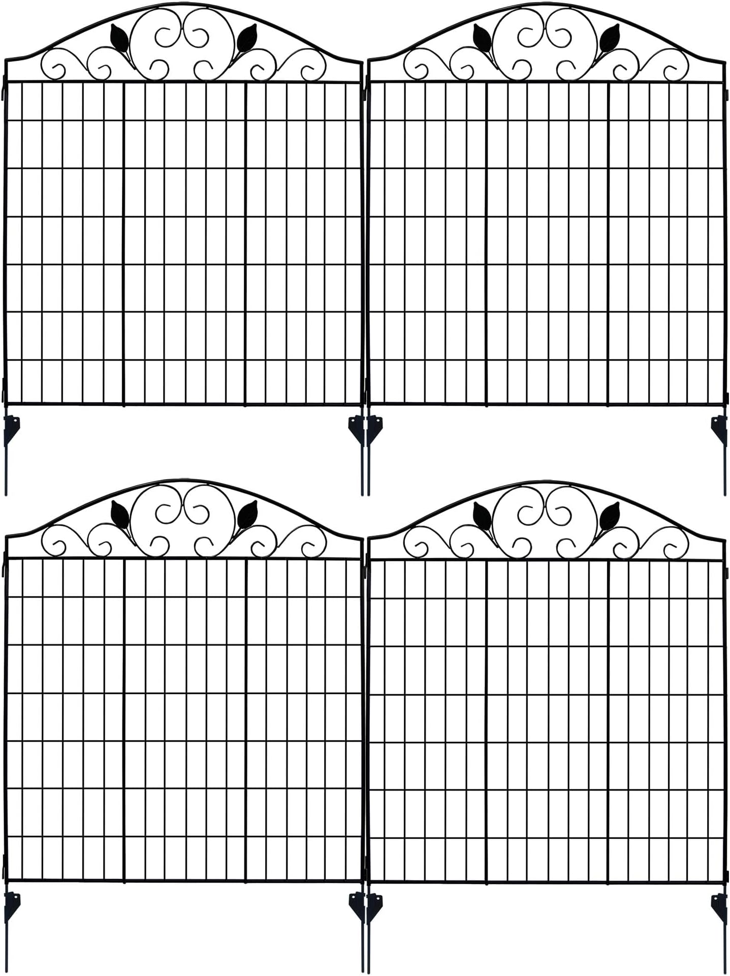 Amazon.com : Black Coated Steel Decorative Garden Fence Panel 2 Leaves ...