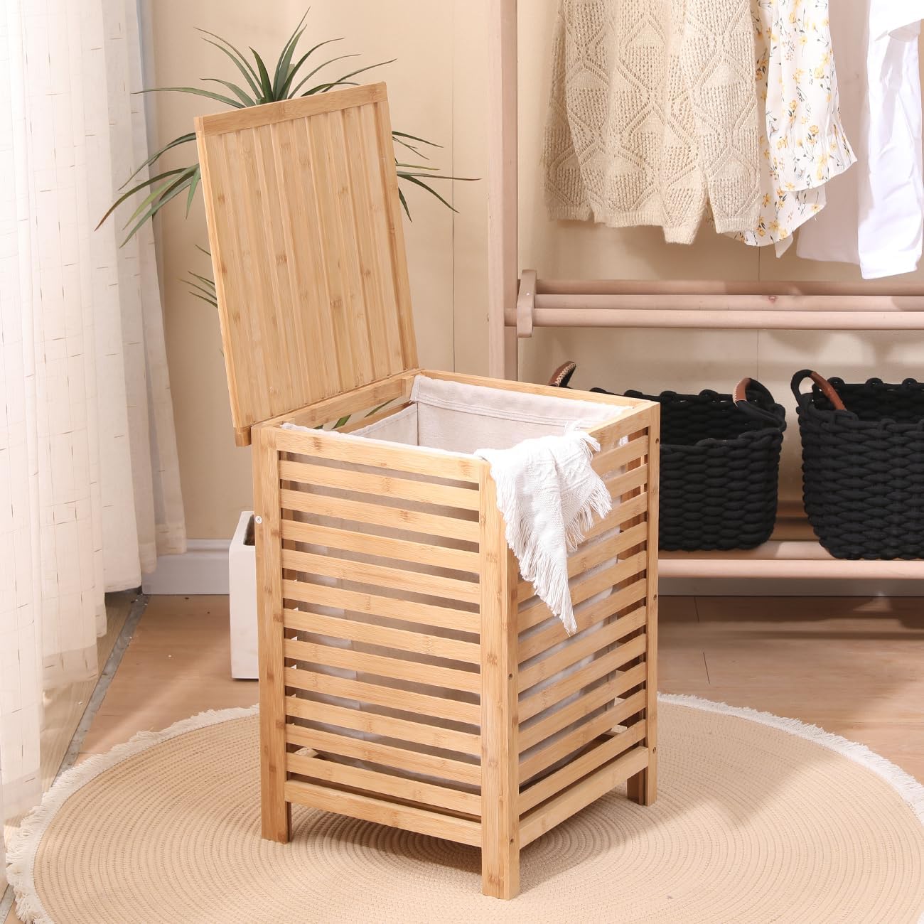 Amazon.com: Rainbow Tree Bamboo Laundry Basket with Lid, Wanlut, 79L ...