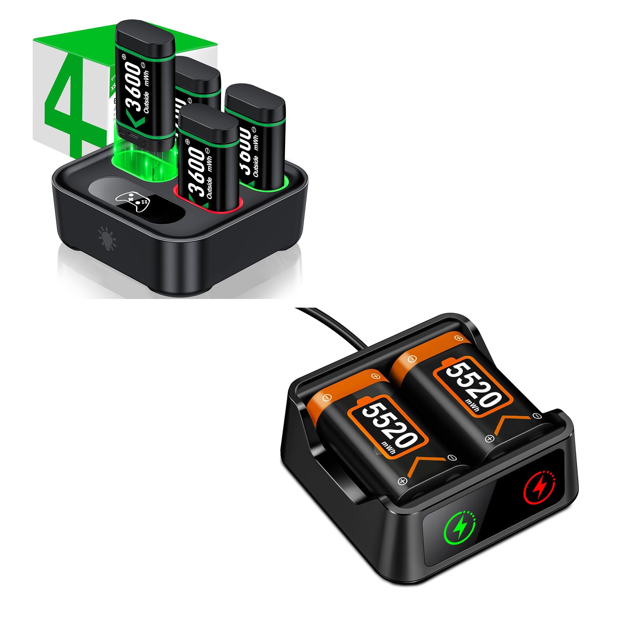 Amazon.com: 2X 5520mWh+4X 3600mWh Xbox Battery Pack Charger ...