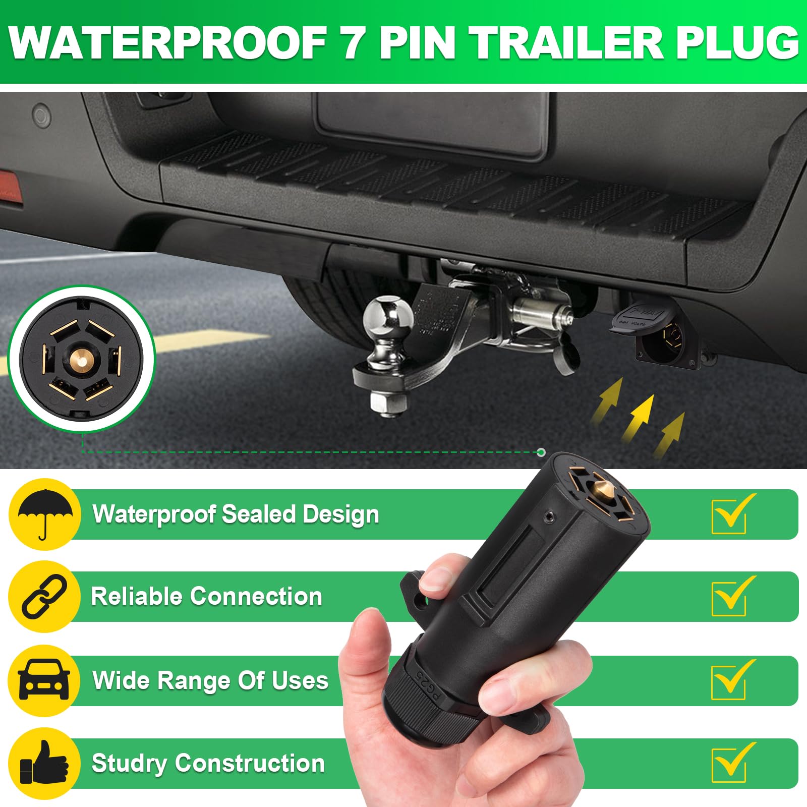 Snapklik.com : 7 Pin Trailer Plug Waterproof, Round RV-Style 7 Way ...