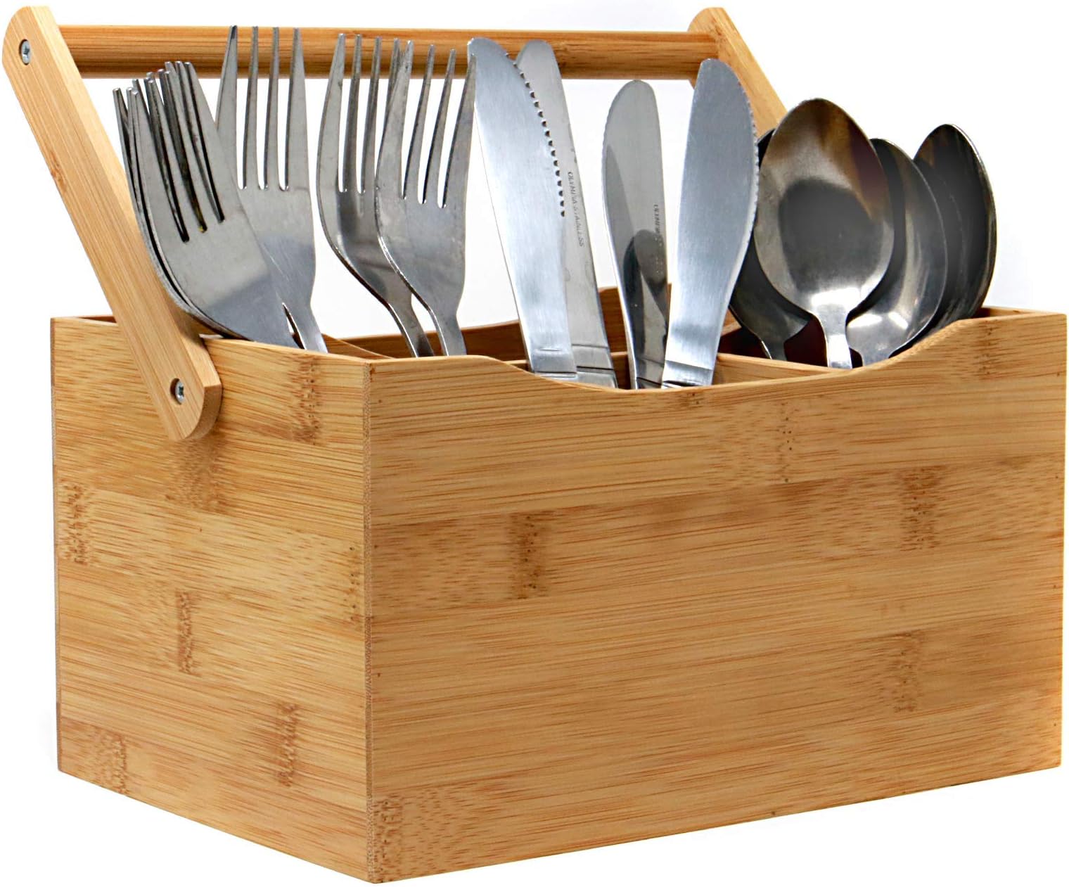 Navaris Acacia Wood Cutlery Holder - Kitchen Utensil Cutlery Organiser ...