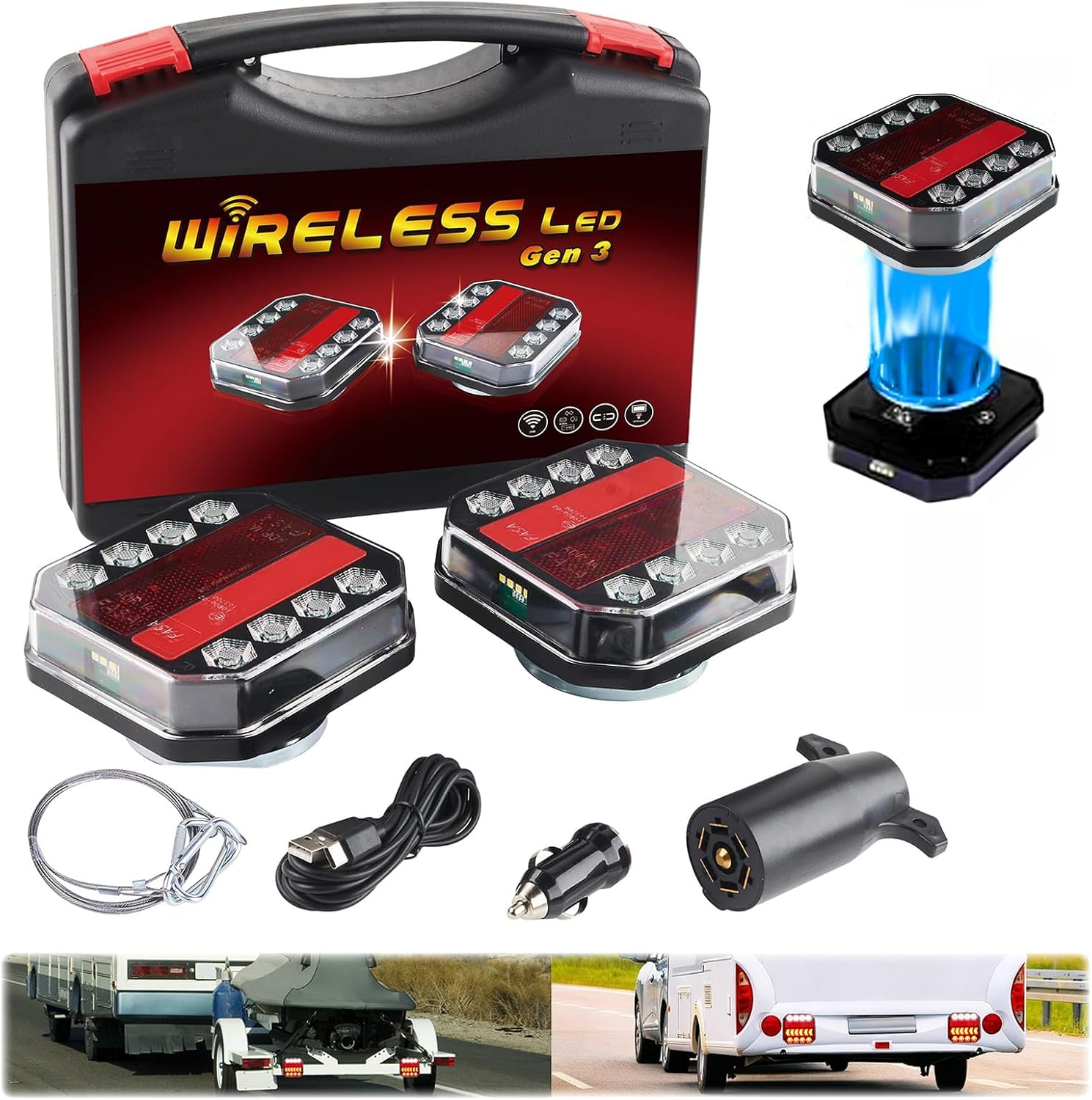 Amazon.com: Kyntria Upgraded Wireless Trailer Lights, Rechargeable LED ...