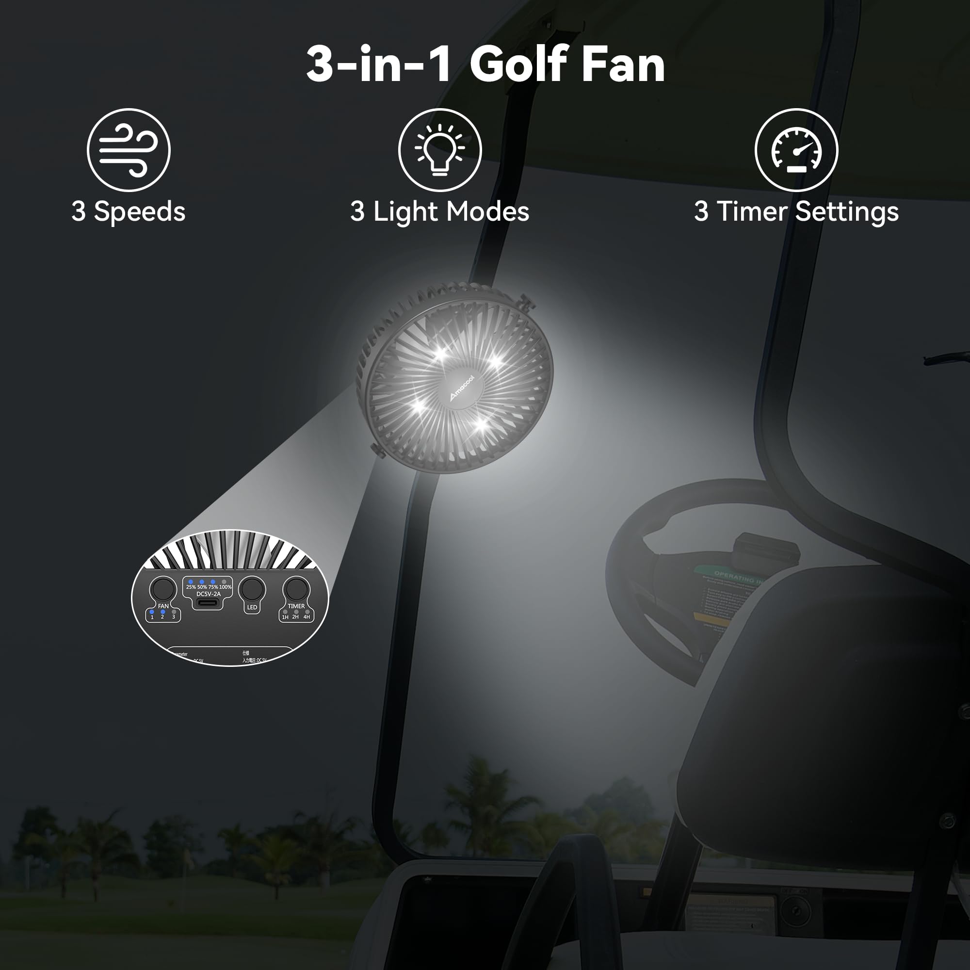 Snapklik.com : AMACOOL Magnetic Golf Cart Fan Compatible