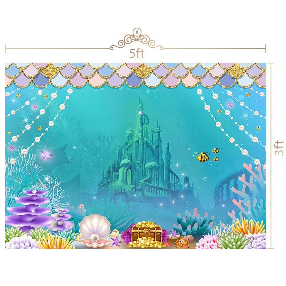 Buy Maijoeyy 5x3ft Mermaid Backdrop Color Scales Undersea Castle Little ...