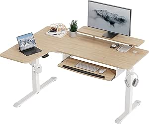 EUREKA ERGONOMIC Bureau Électrique Réglable en Hauteur 152 × 110 cm, Bureau Ergonomique d'angle ...