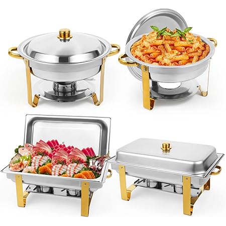 Amazon.com: Restlrious Chafing Dish Buffet Set of 4, Stainless Steel 5 QT Round & 8 QT ...