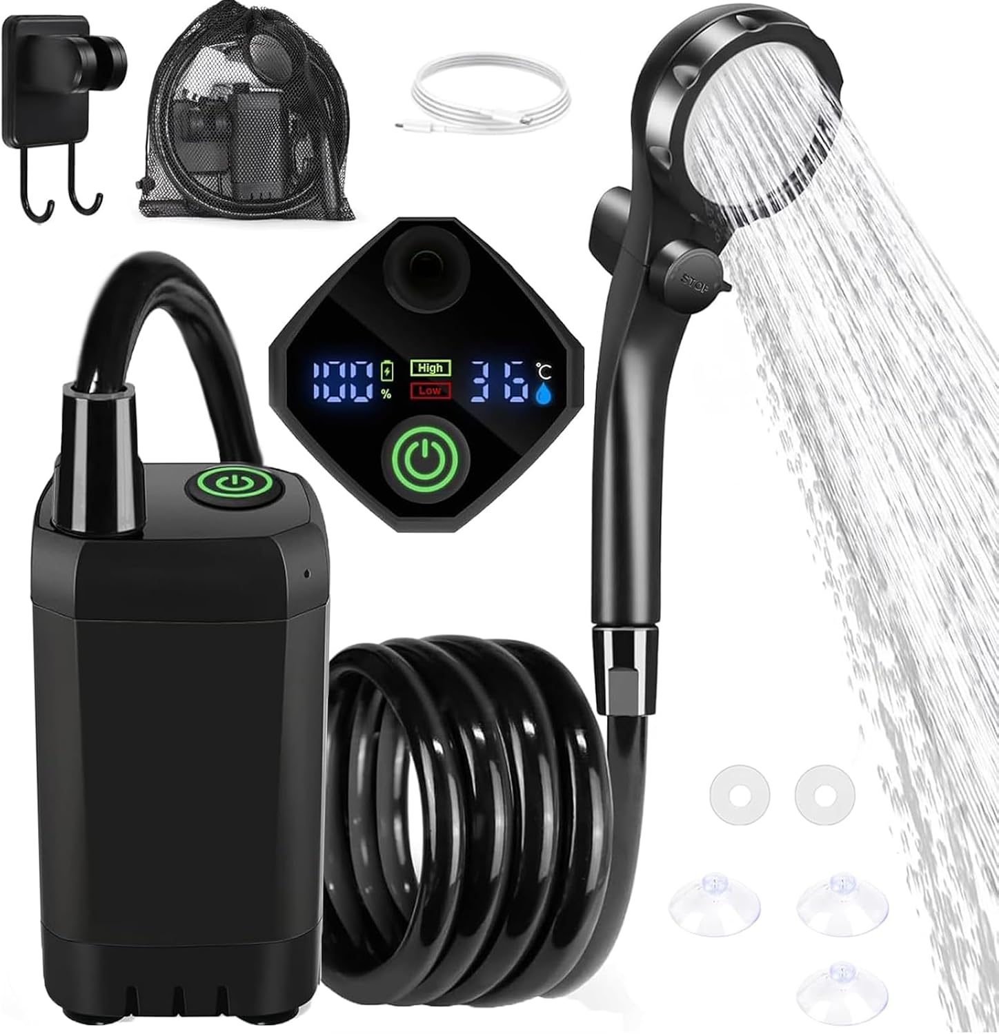Portable Shower for Campin,6000mAh Rechargeable Camping Shower ...