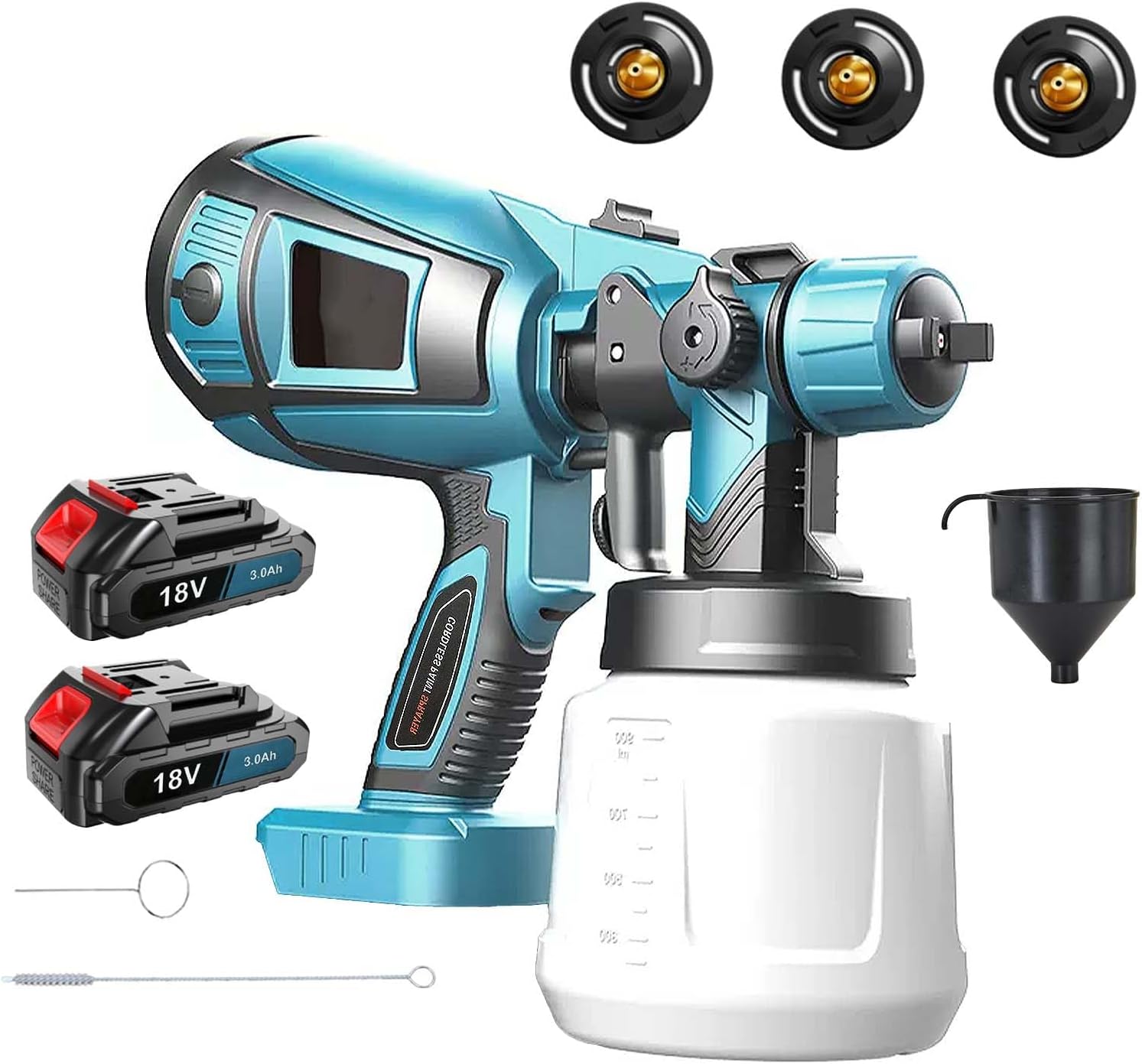 Cordless Paint Sprayer with 2 x 3000mAH Battery, 18V Electric Paint Gun ...