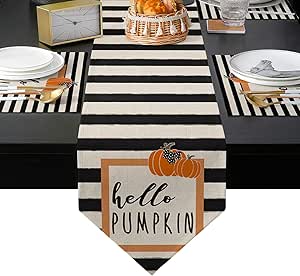 Amazon.com: Hello Pumpkin Table Runner and 6 Placemats Cotton Burlap ...