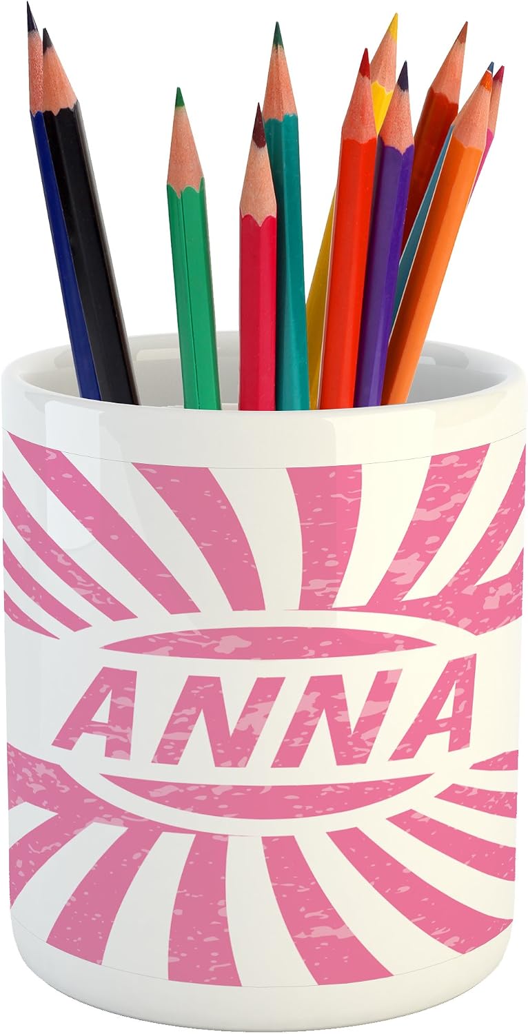 Amazon.com: Ambesonne Anna Pencil Pen Holder, Retro Style Name Design ...