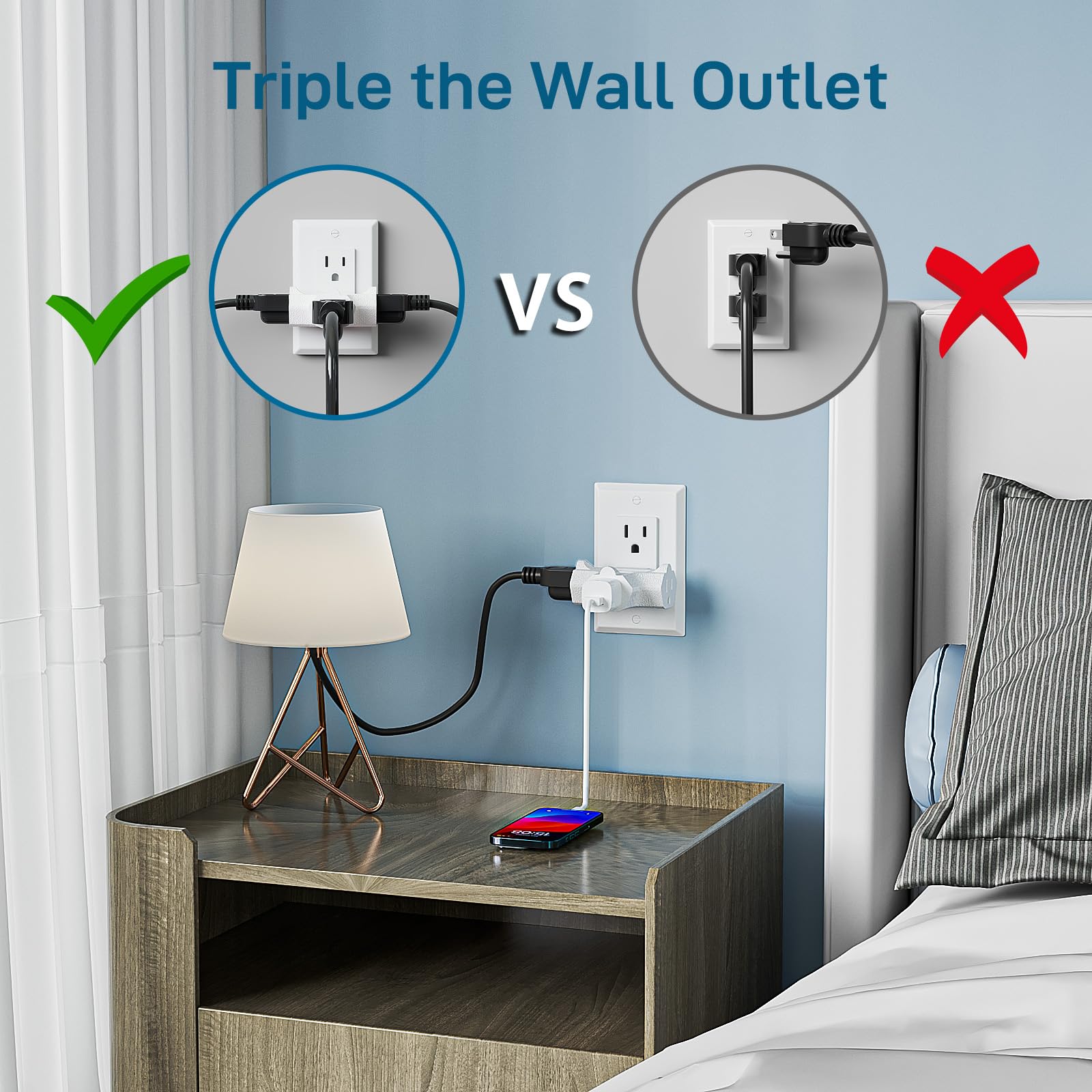 Snapklik.com : K KASONIC - 3-Outlet Grounding Adapter, UL Listed Plug ...