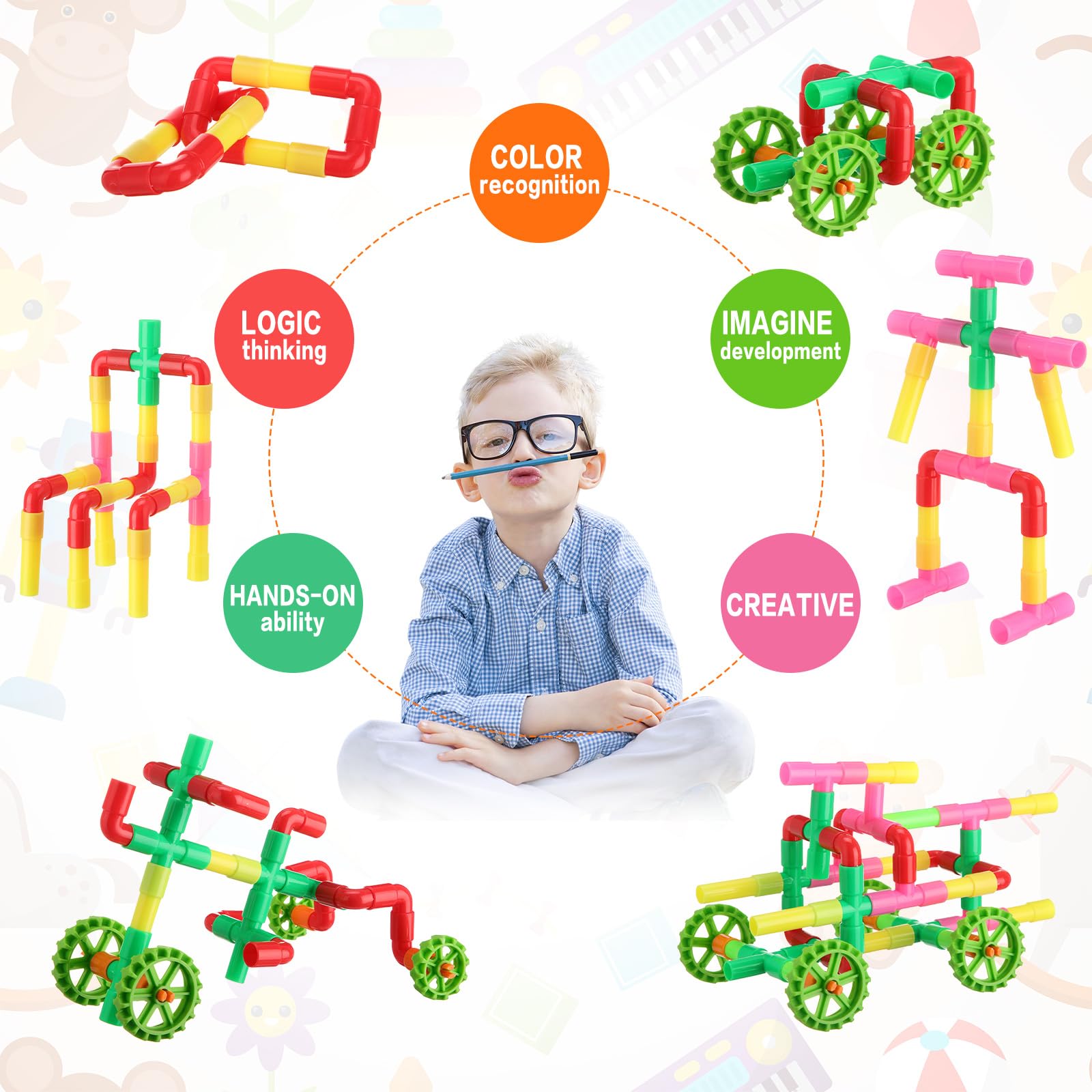 Snapklik.com : 300 Pcs Tubular Pipes Building Blocks For Kids Over 6 ...