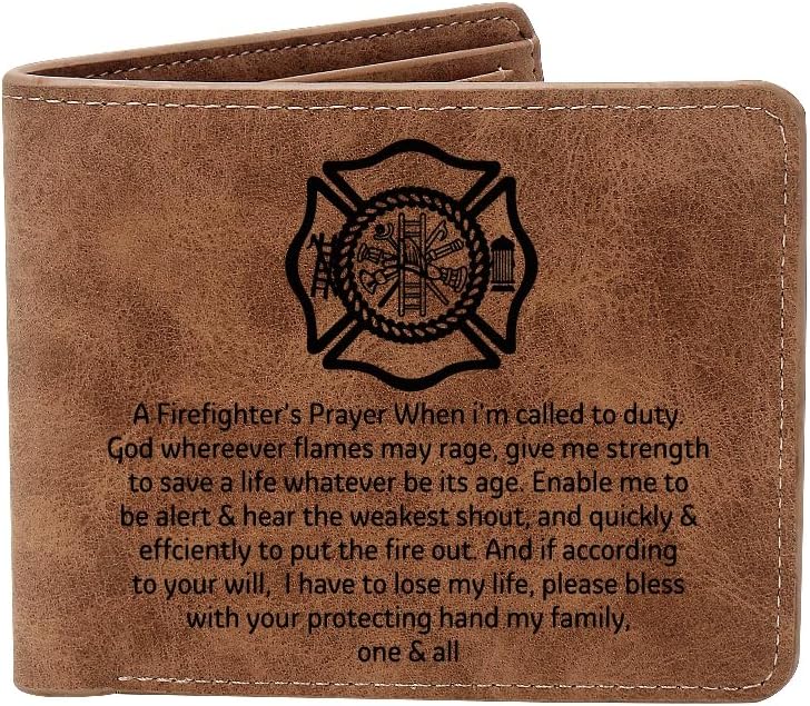 Amazon.com: THTCSQ Firefighter Prayer Gift Leather Wallet Engraved ...