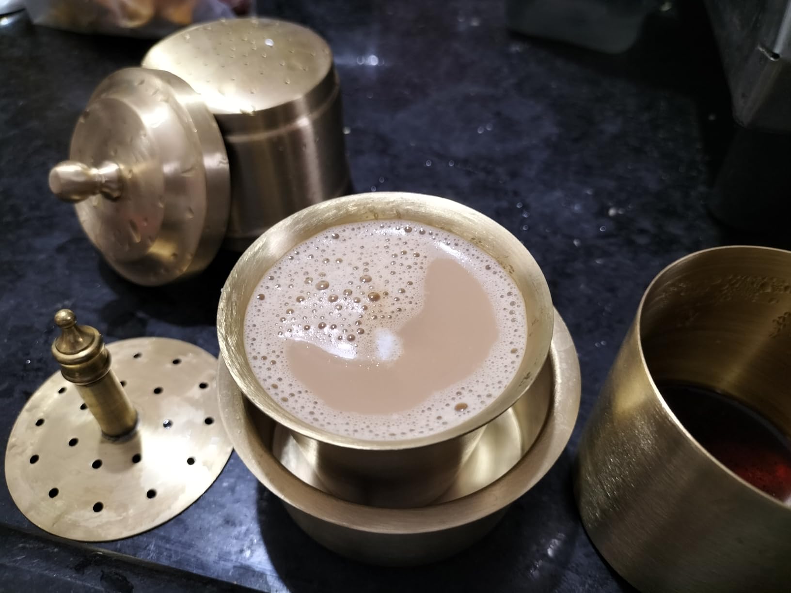 PURI - Brass/Pital South Indian Coffee Filter with DABARA Set and 1 ...