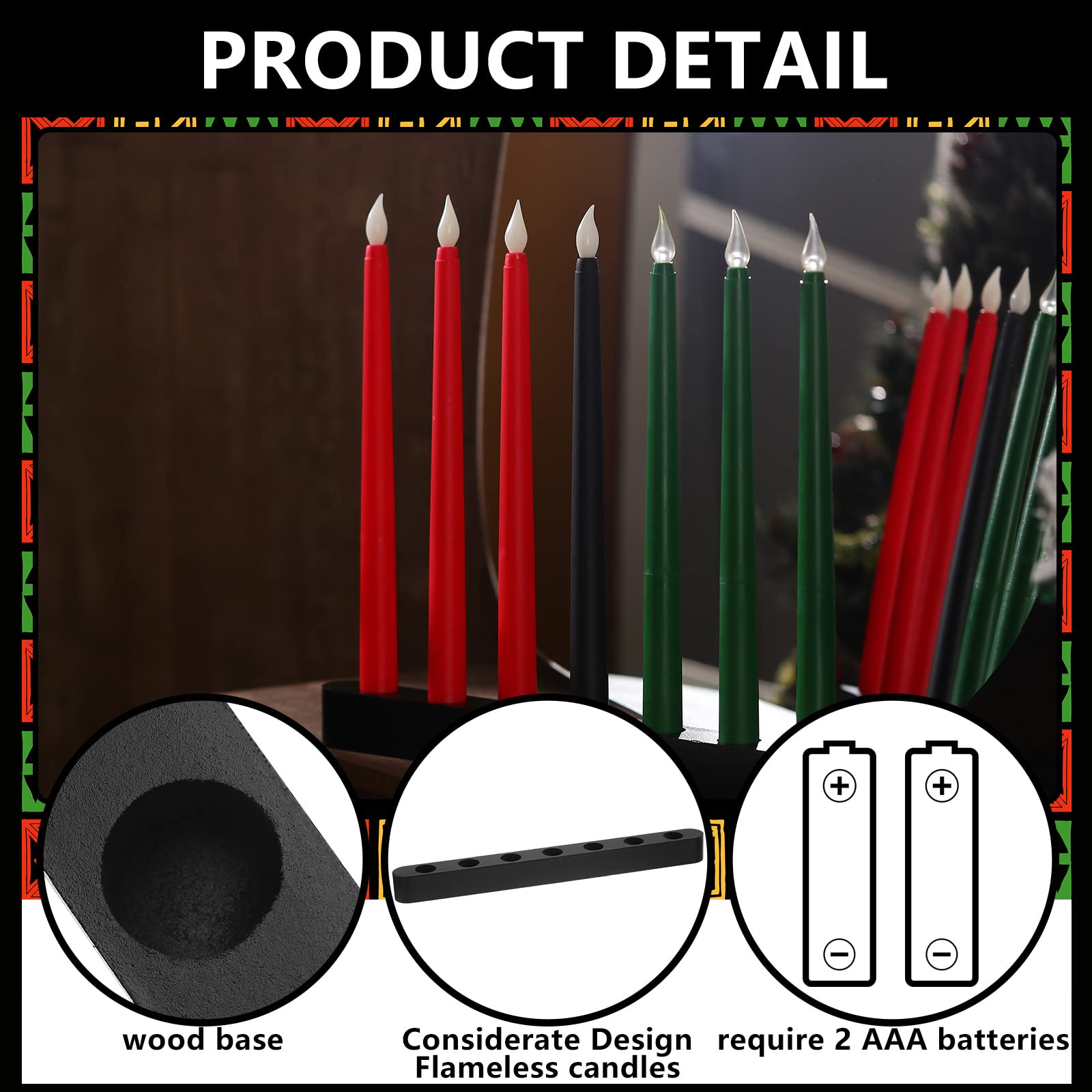 Snapklik.com : 7 Pieces Kwanzaa Kinara Set Flameless Battery Powered ...