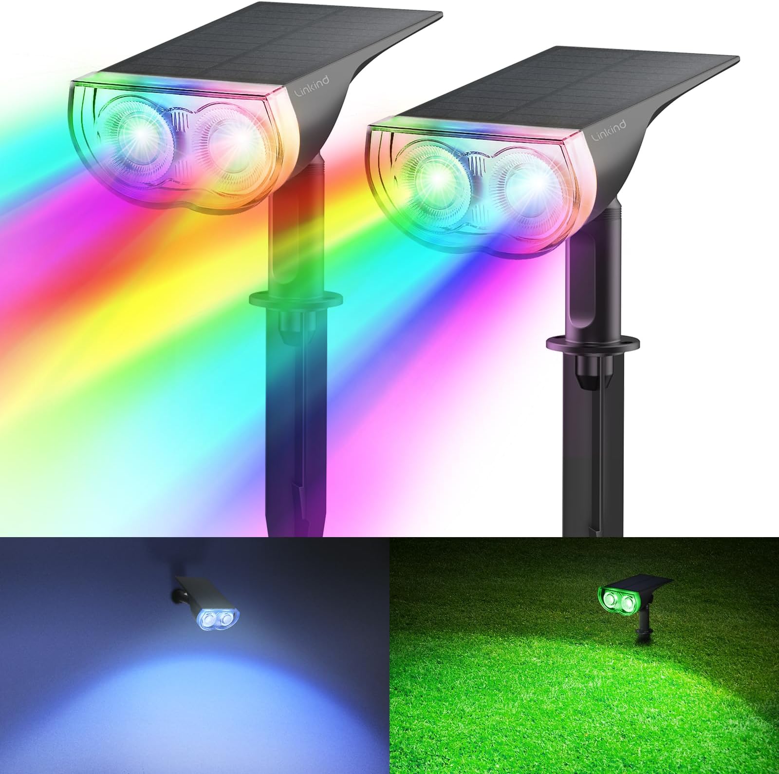 Linkind RGB Solar Spotlights Outdoor, StarRayS 2-in-1 Spot Lights ...