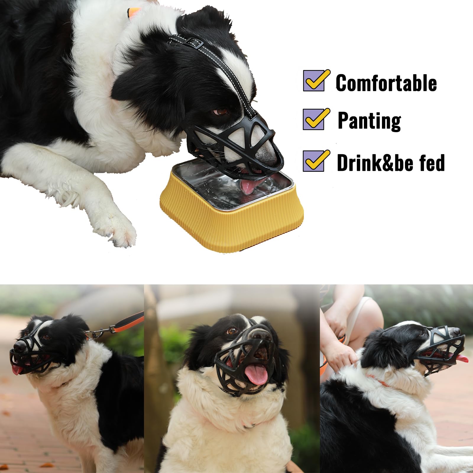 Dog Muzzle, Breathable Basket and Soft Cage Black Dog Mouth Cover,Anti ...