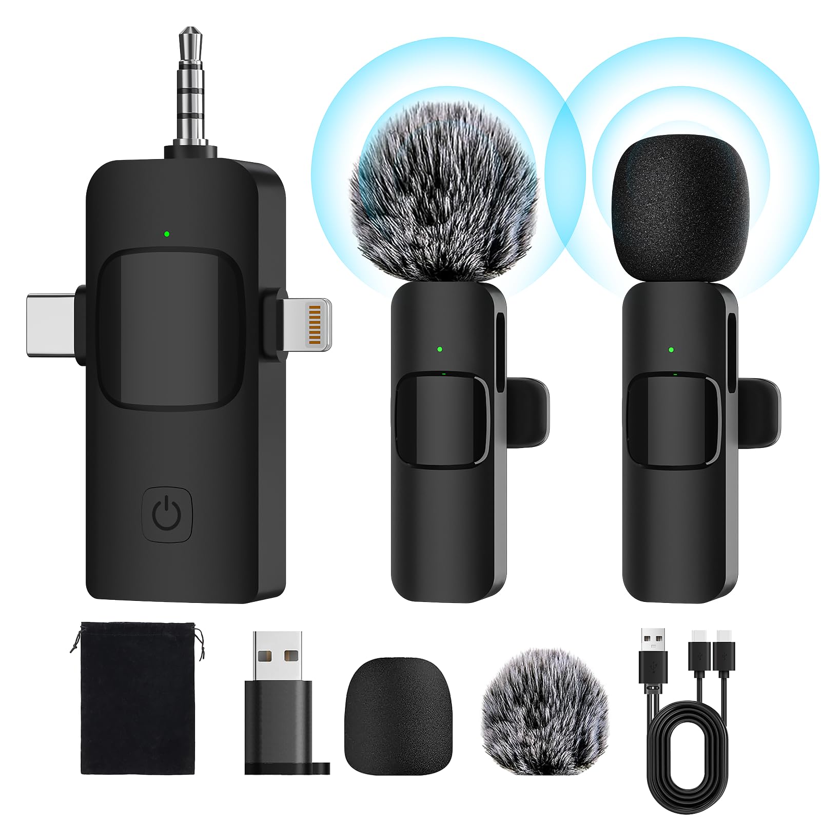 4 in 1 Mini Microphone Wireless Lavalier Microphone for iPhone Android ...