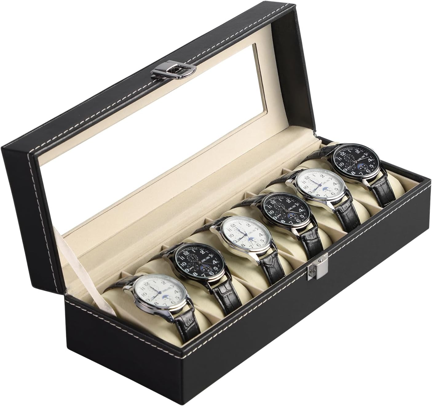 Amazon.com: NovelBee 6 Slots Watch Boxes,Rectangle Watches Display Case ...