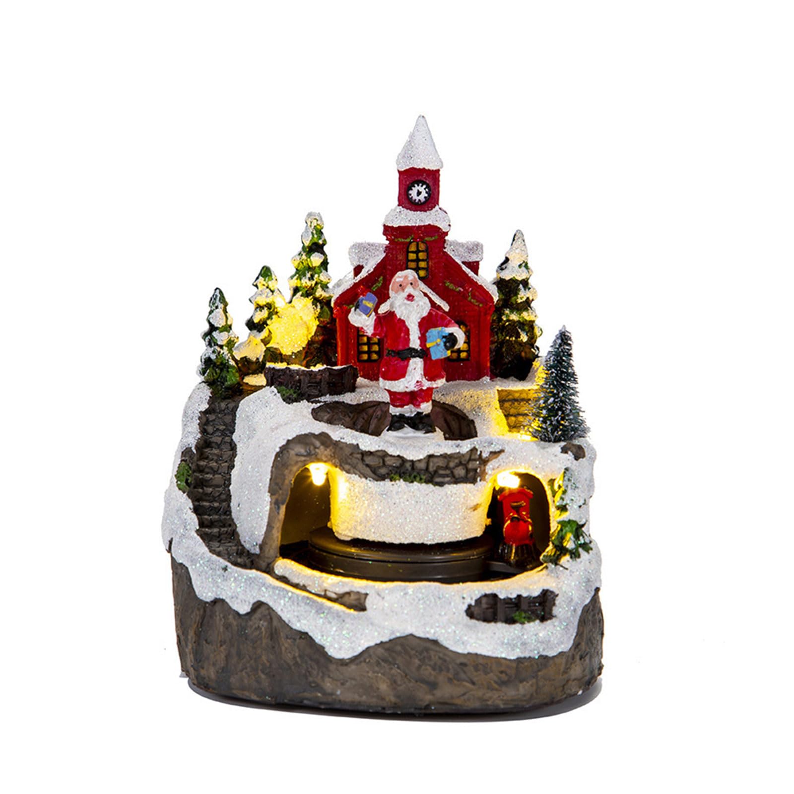 GIVOKE Musical Christmas Village Houses with Light, Rotating Train ...