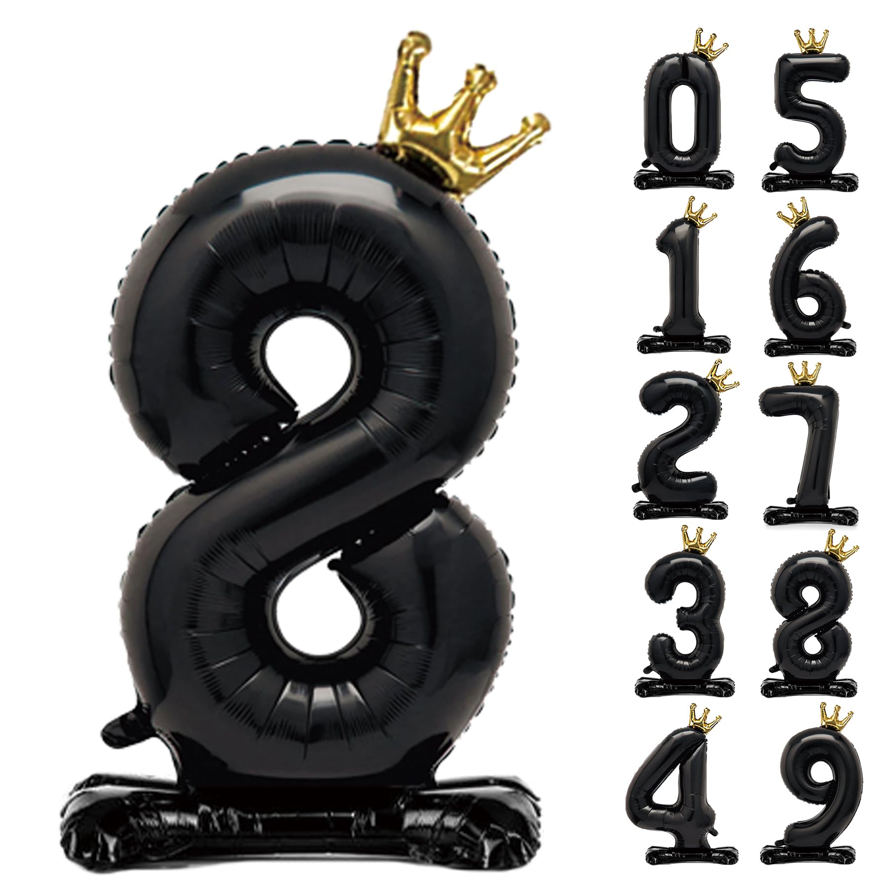 Amazon.com: Gifloon Standing Black Number 8 Balloon with Crown For Kids ...