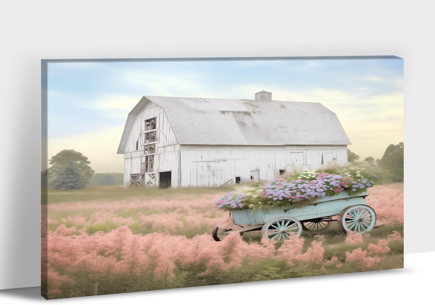 Amazon.com: Farmhouse Spring Wall Art, White Barn and Purple Flowers ...