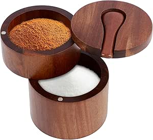 Amazon.com: LAINIUTE Acacia Wood Salt Cellar, 2 Layers Salt Container ...