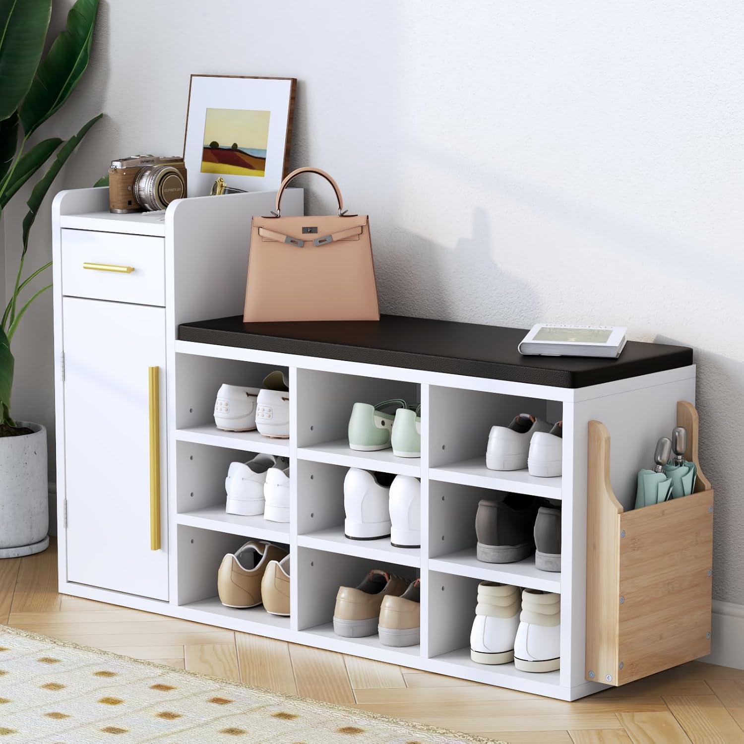 Amazon.com: Loomie Shoe Storage Bench, 9 Cubbies Entryway Bench with ...