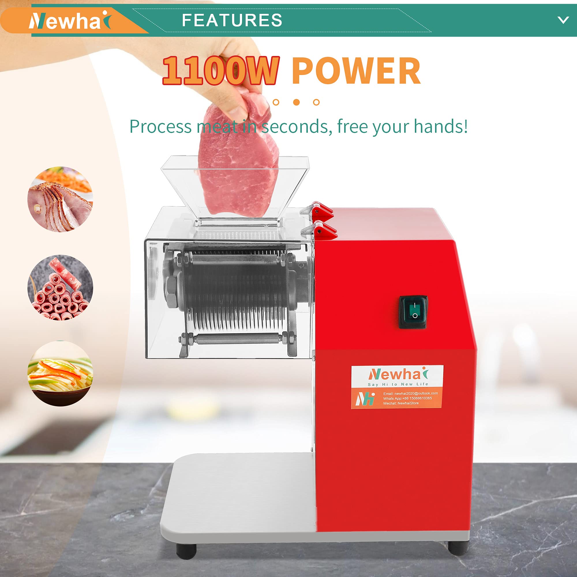 Newhai 1100W/1.5HP Meat Cutter Machine, Commercial Meat Cutting Machine ...