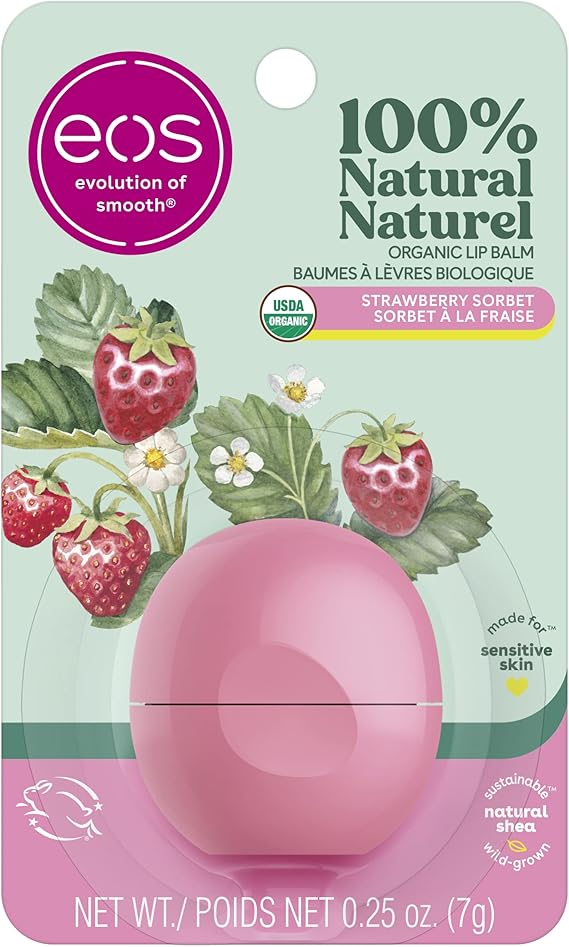 EOS Organic Strawberry Sorbet Lip Balm for Sensitive Skin