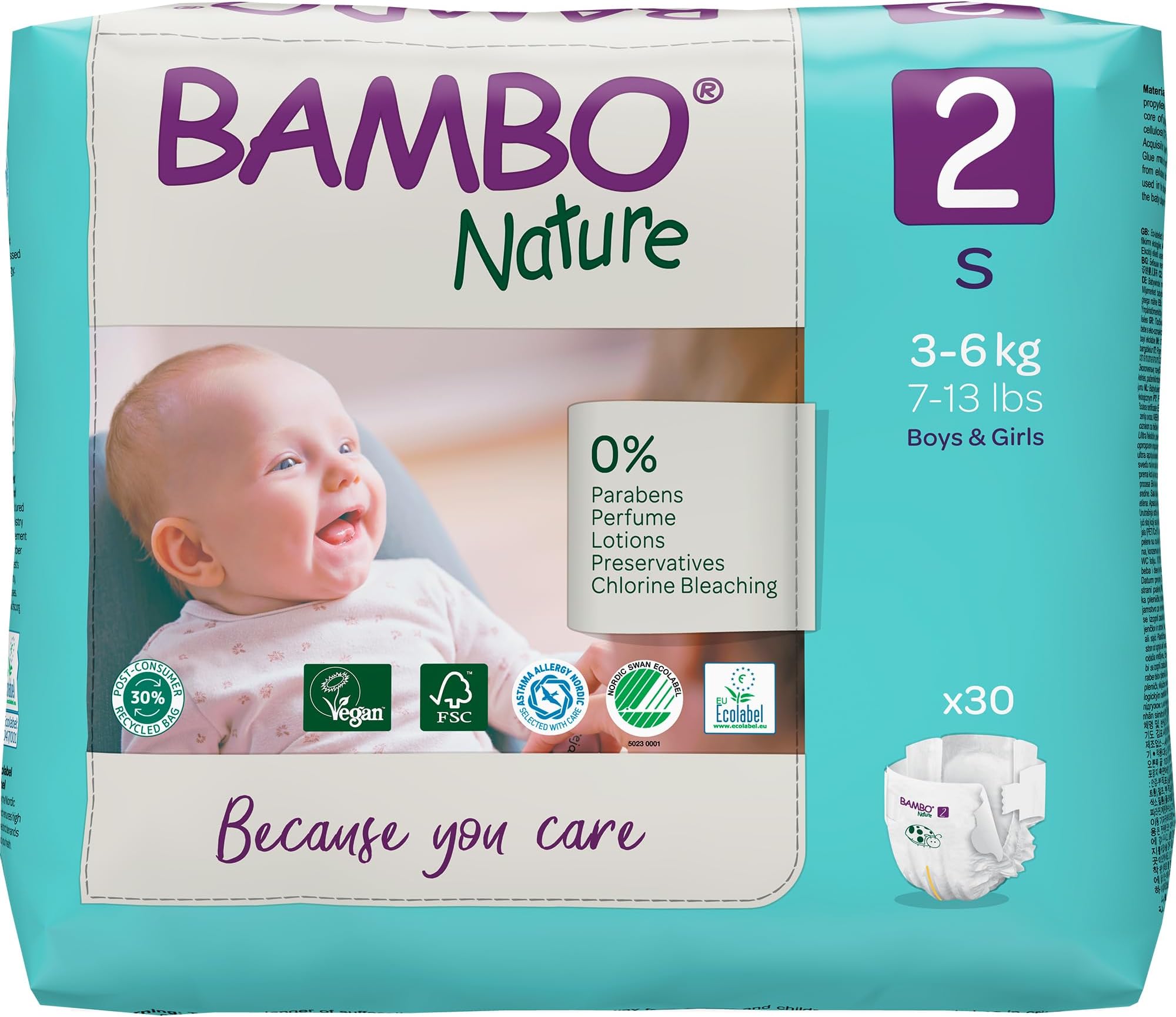 Amazon.com: Bambo Nature Premium Baby Diapers - Green Bag, Size 2, 30 ...