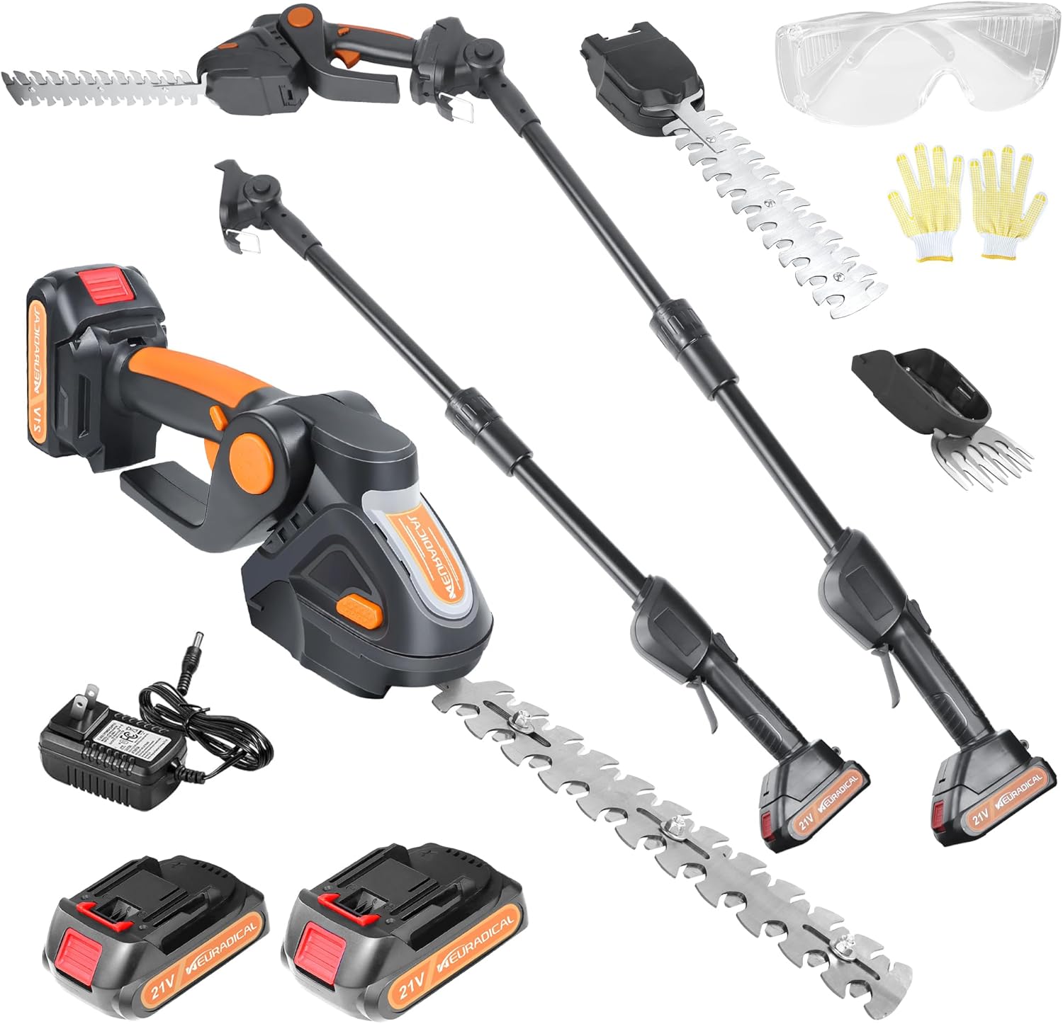 21V Pole Hedge Trimmer Cordless & Grass Shear with 2 PCS Rechargeable ...