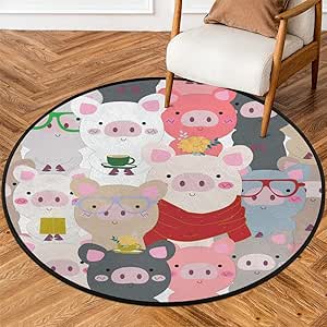Amazon.com: 30X30 Inch Round Area Rug Colorful Animal Pig Large Circle ...