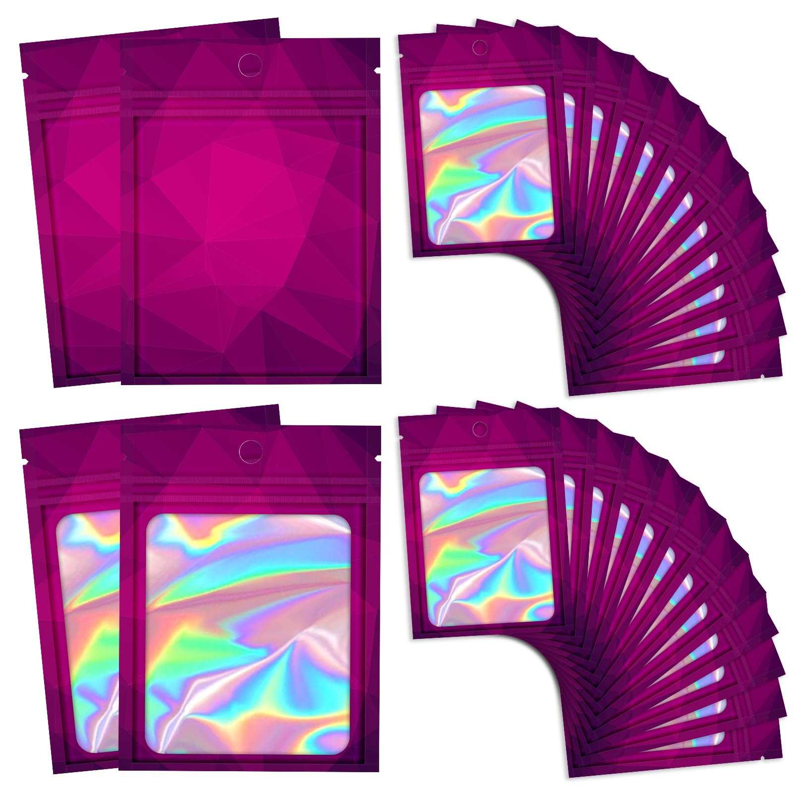 Amazon.com: 100 Pieces Resealable Bags with Clear Window, Holographic ...