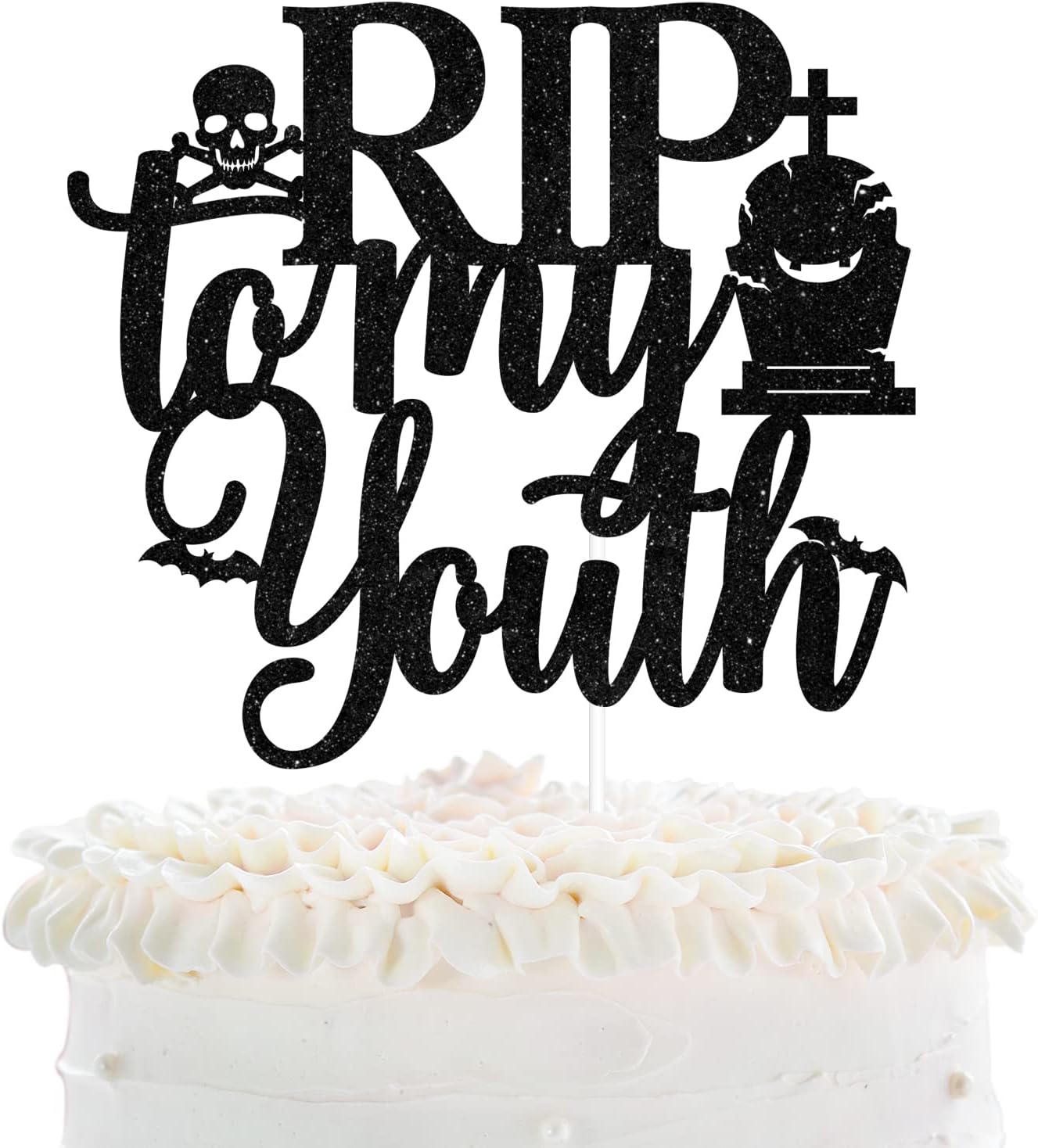 Amazon.com: Rip To My Youth Happy Birthday Cake Topper - Death to My Youth Black Glitter Cake ...
