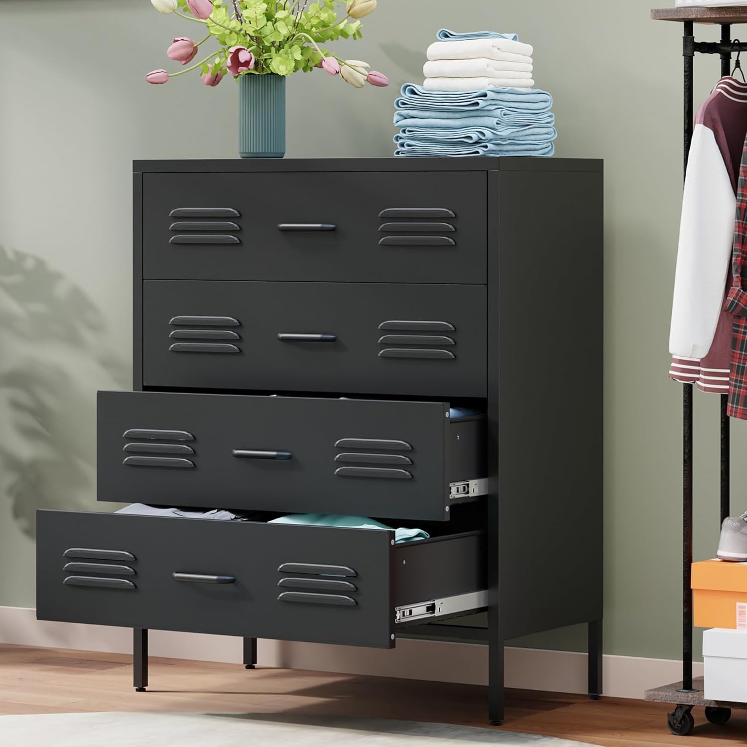 Amazon.com: LCAOPC Black Metal 4 Drawer Dresser for Bedroom, Chest of ...